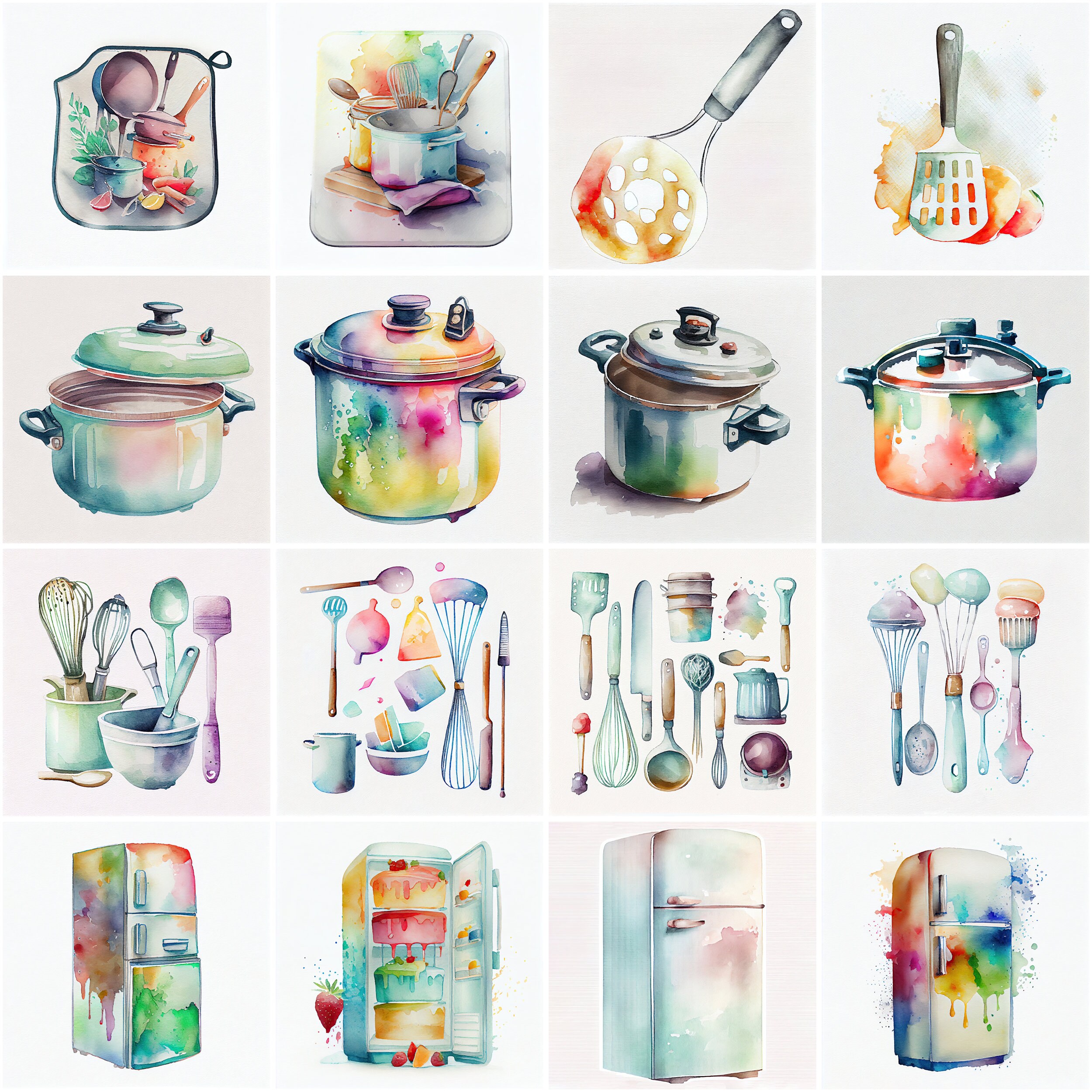 Kitchen Watercolor Appliance Bundle Clipart: 130 High-quality Images ...