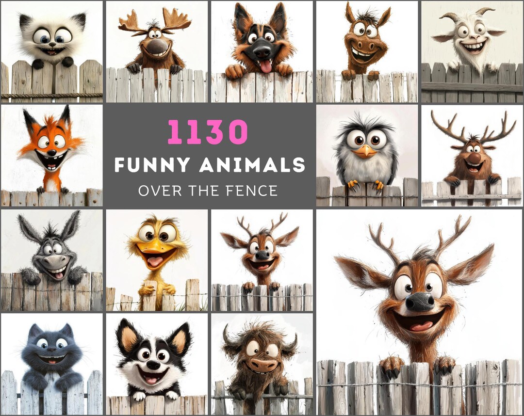 Get Creative With 1130 Hilarious Animals Peeking Over the Fence - Etsy