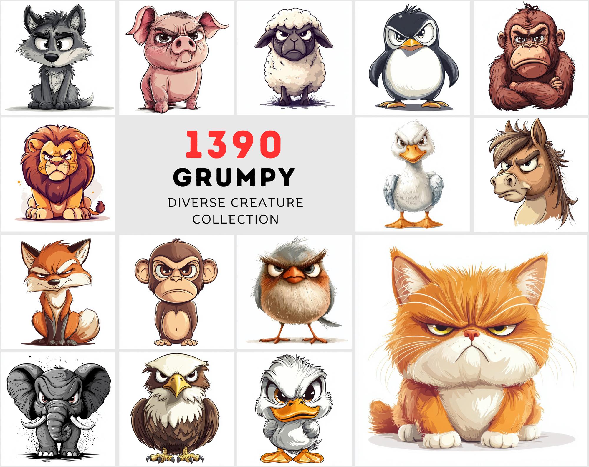 1390 Grumpy Animal Illustrations: Diverse Creature Collection - Etsy