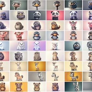 620 Adorable Cartoon Animals With Gradient Backgrounds - Etsy