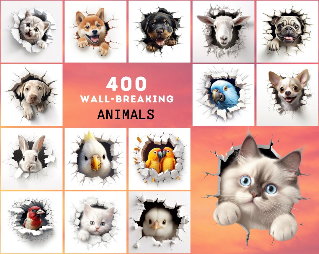 400 High-res Animal Wall Breakthrough Jpgs, Commercial License Included ...