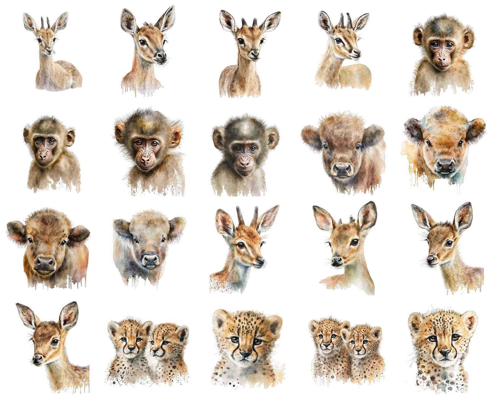 Safari Baby Animals Watercolor Clipart - Baby Shower Nursery Decor ...