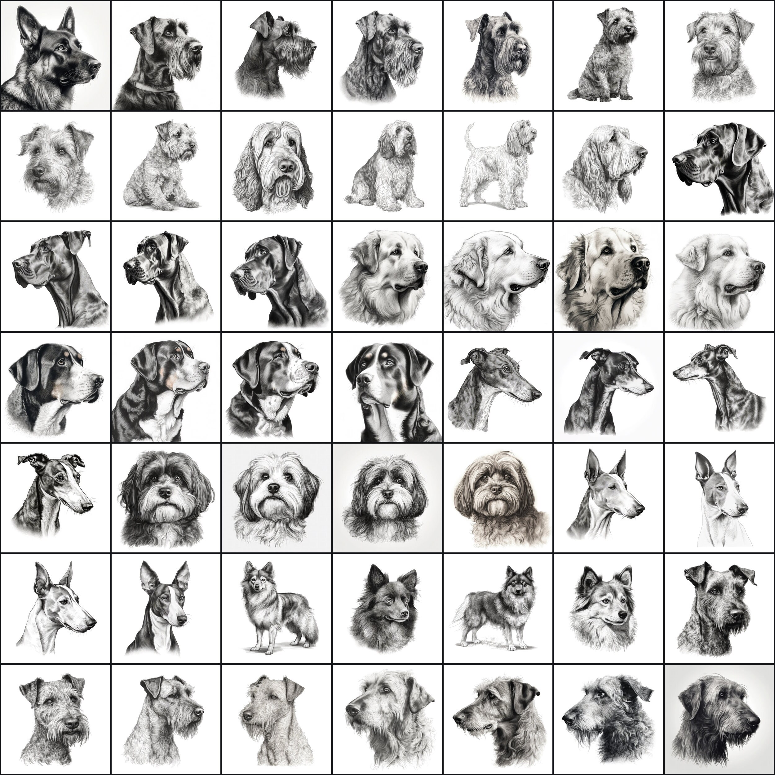 770 Sketch Dog Breed Pngs Black & White Dog Images - Etsy