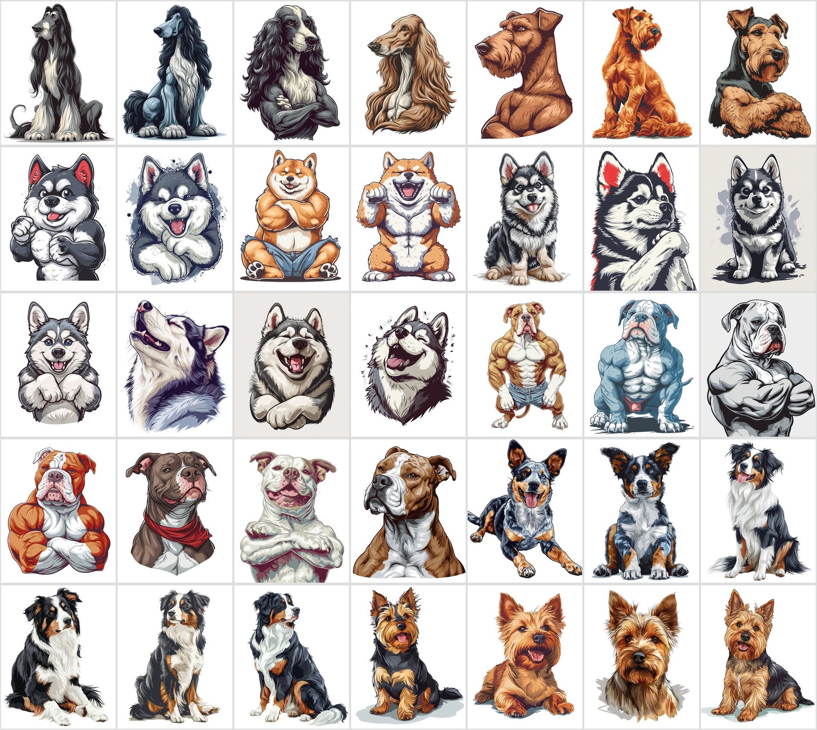 Muscular Dog Illustration Bundle 480 PNG & JPG Images With Commercial ...