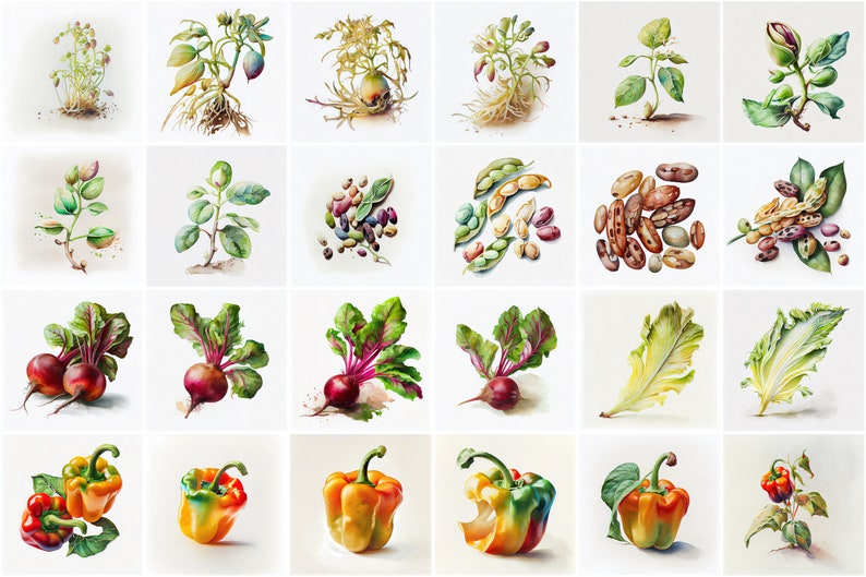 Watercolor Fruits & Vegetables Clipart Bundle: 570+ Images for ...