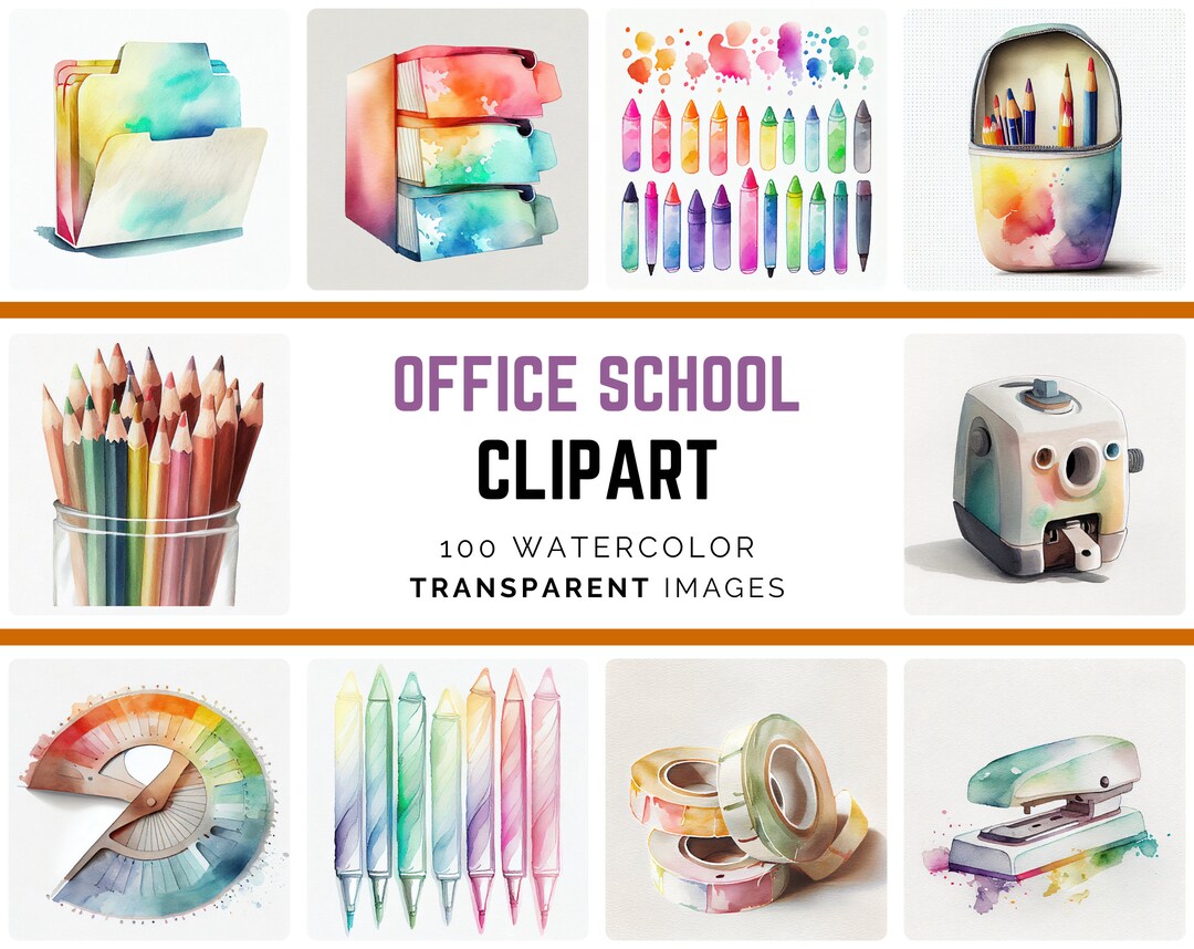 Watercolor Office Supplies Clipart - 100 Transparent PNG Images With ...