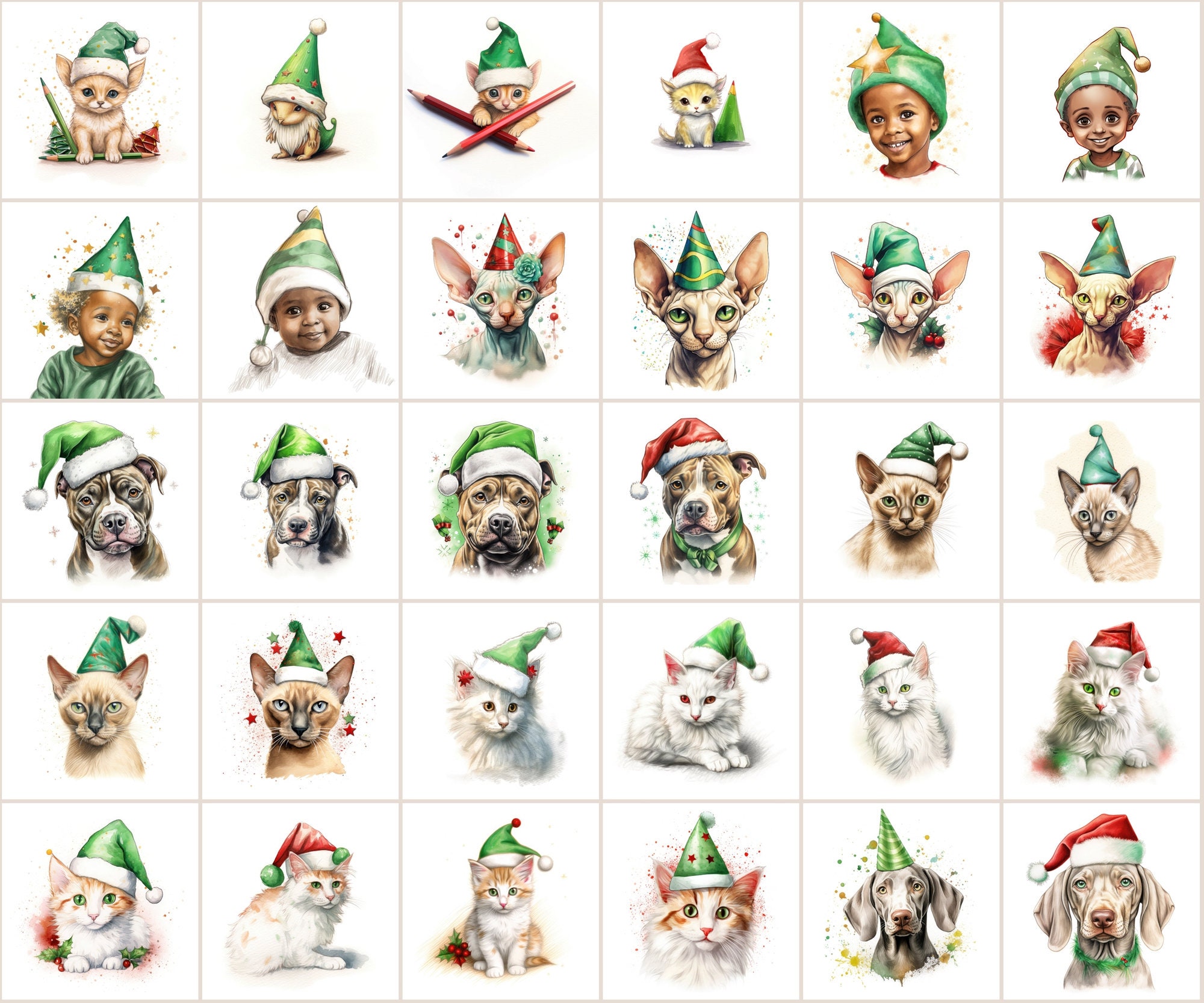 280 Animal Santa Hat Pngs: Dogs, Cats, Christmas Clipart, Commercial ...