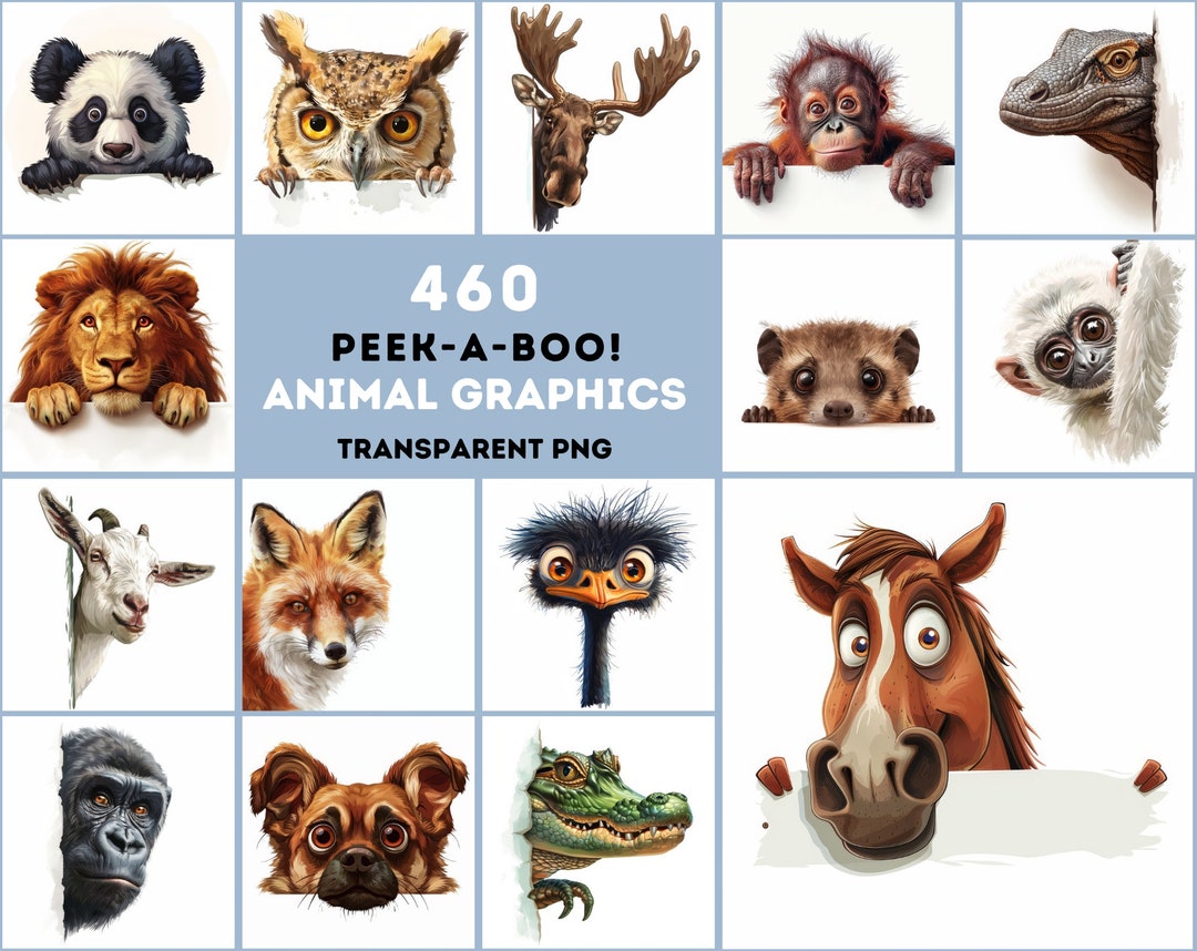 Peek-a-boo Animals! 460 Transparent PNG & JPG Graphics - Etsy