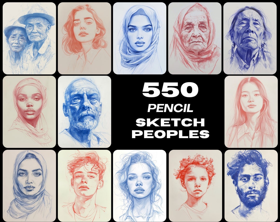 Diverse Global Portraits Collection: Pencil Sketches of People From ...