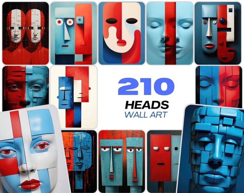 210 Wall Art PNG Images Colorful Square Heads, Red and Blue Accents ...