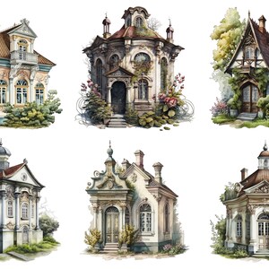 Elegant Baroque Cottage Watercolor Set - 65 Transparent Images for Your ...