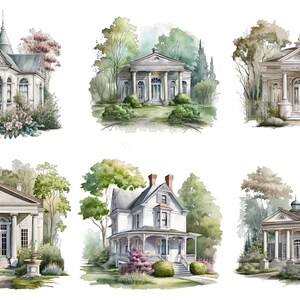 Neoclassical Cottage Houses Clipart Bundle - 63 PNG Transparent Images ...