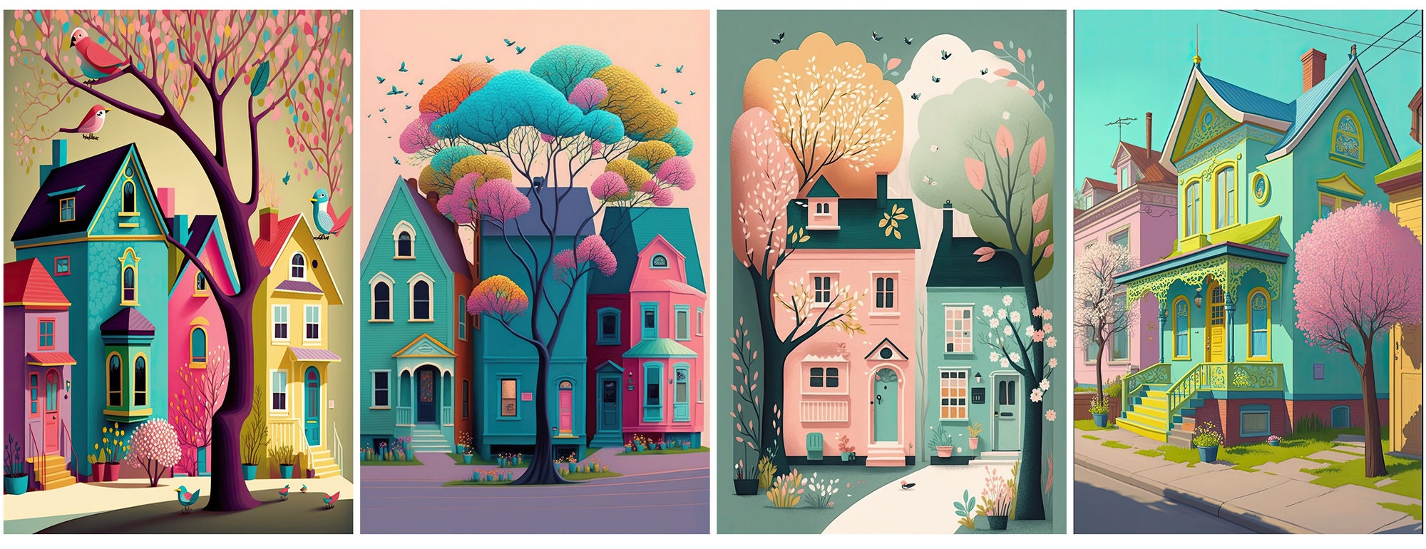 Neighbourhood Houses Backgrounds Set of 100 Images for - Etsy