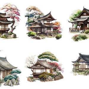 Japanese Cottage House Watercolor Bundle, 60 Images With Japanese PNG ...