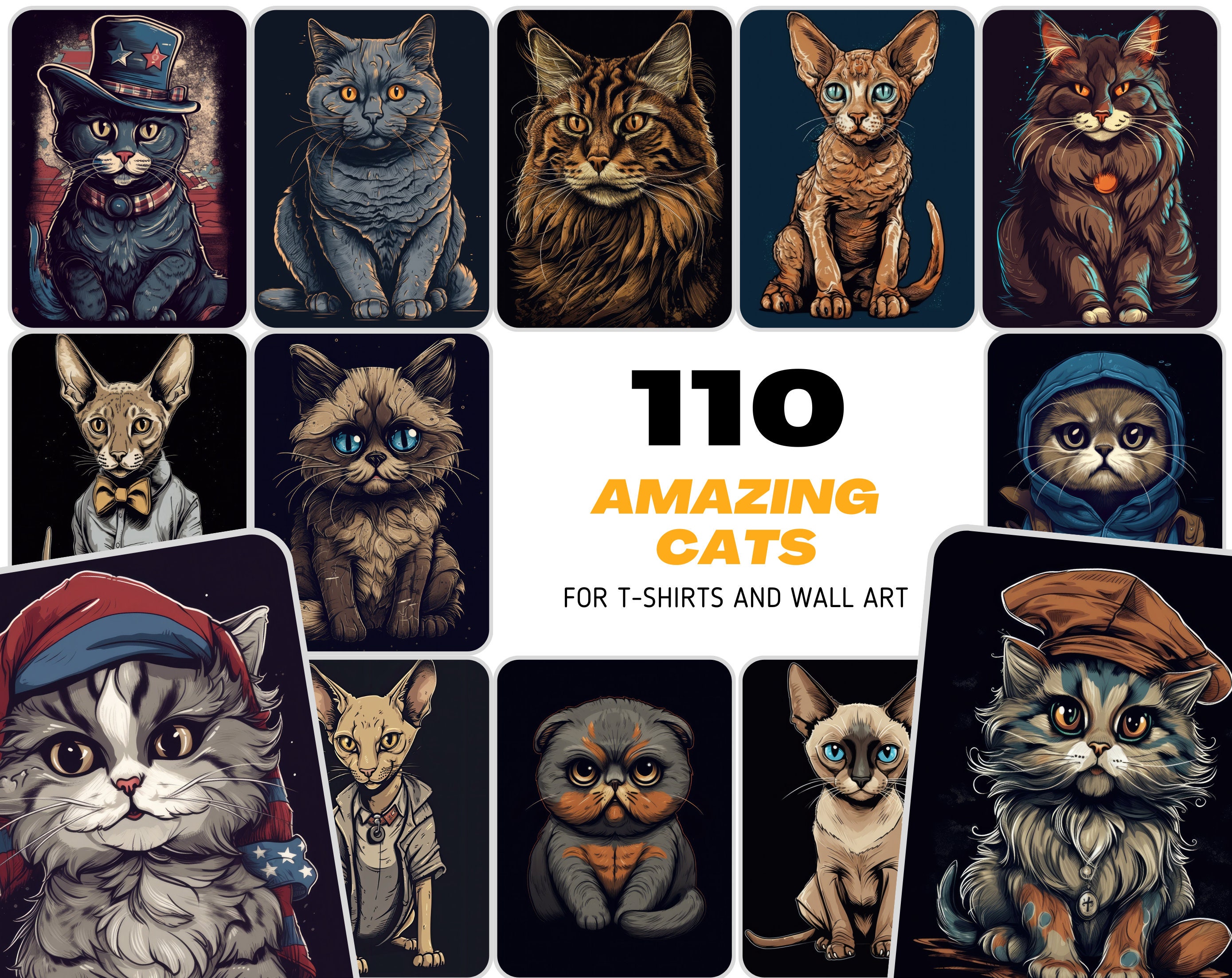 110 Cartoon Cat Breed T-shirt Designs Bundle - Etsy