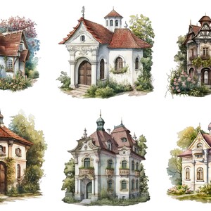 Elegant Baroque Cottage Watercolor Set - 65 Transparent Images for Your ...