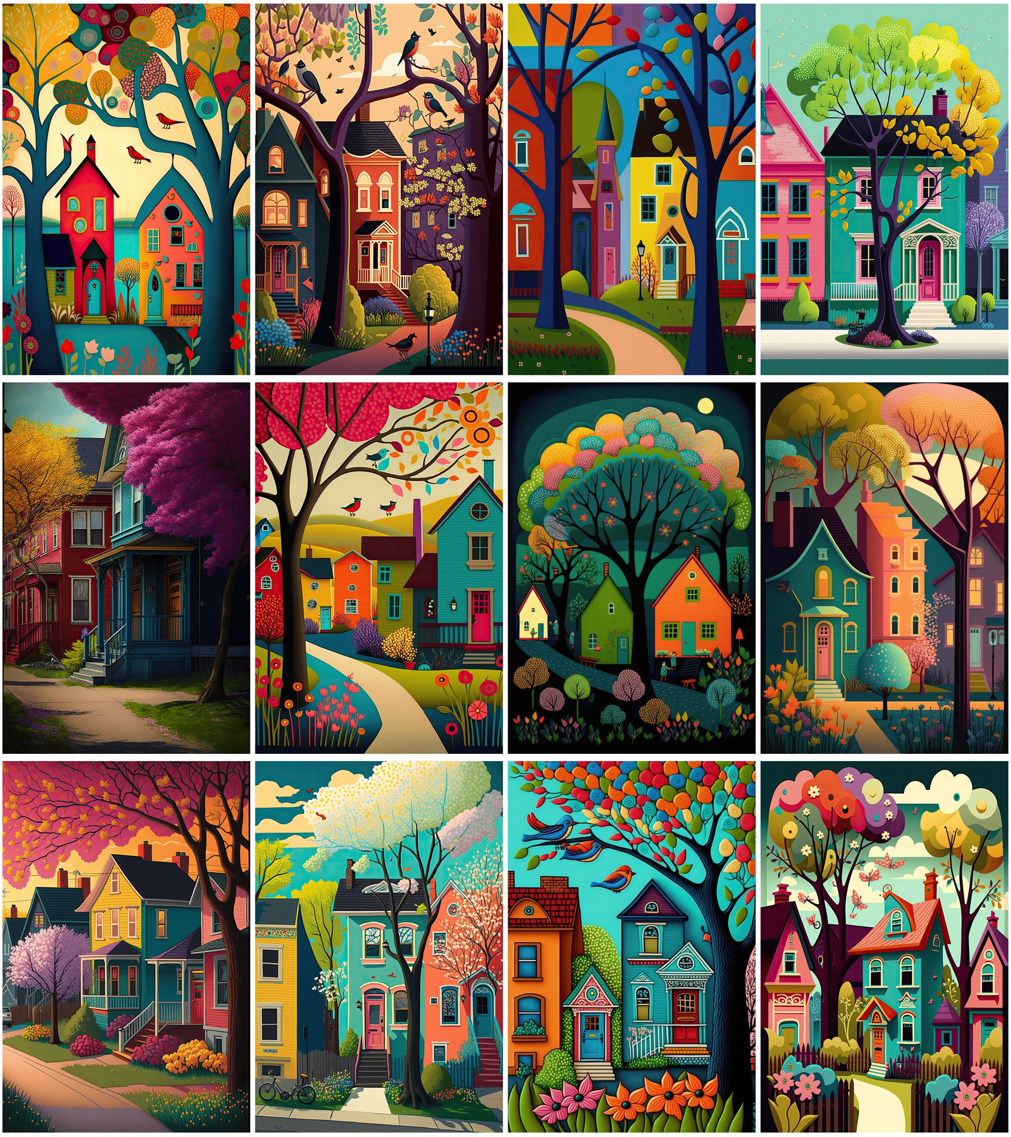 Neighbourhood Houses Backgrounds - Set of 100 Images for Canvas or ...