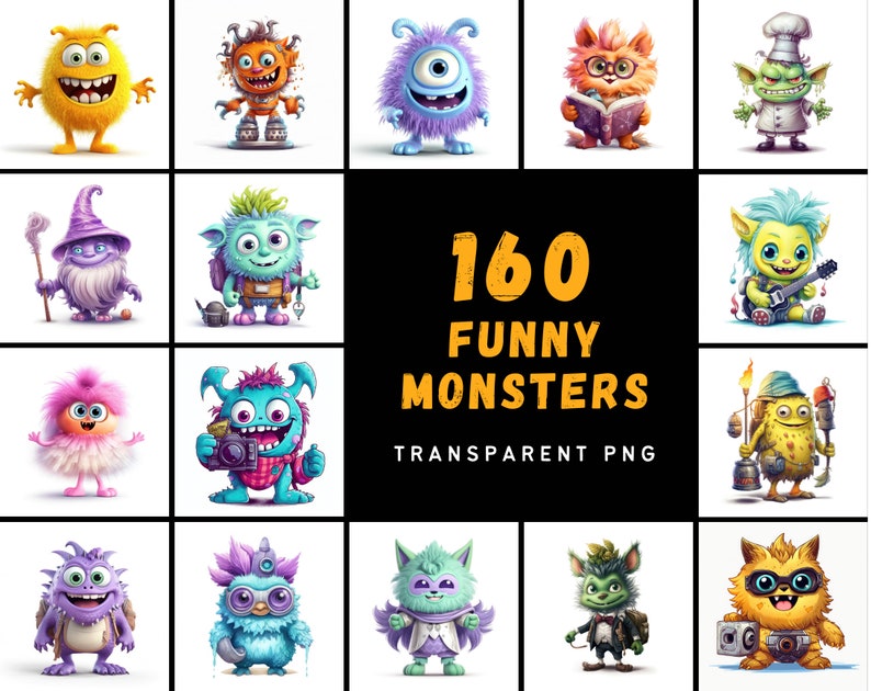 Premium Happy Monsters Digital PNG Images Collection 160 Pieces With ...