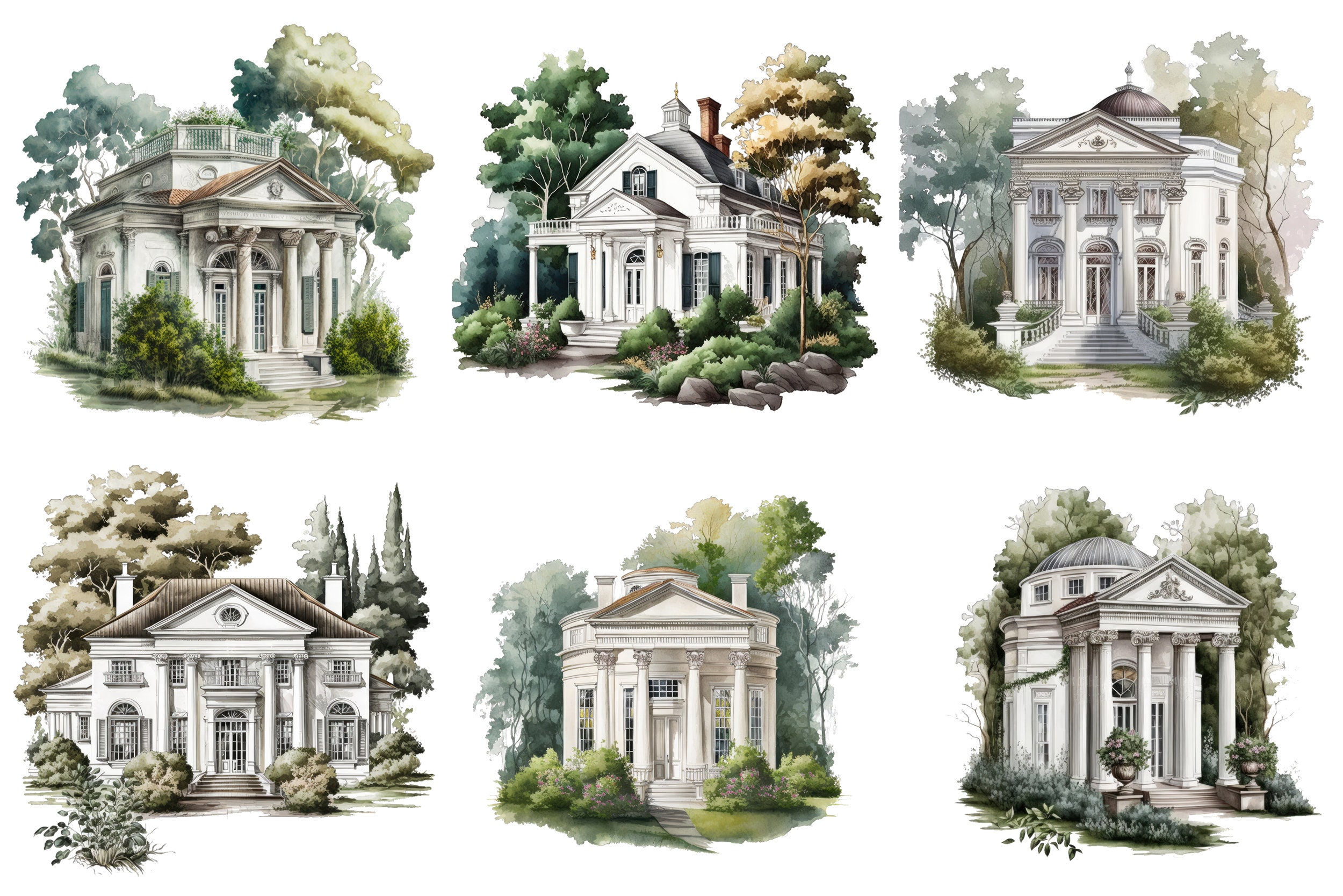 Neoclassical Cottage Houses Clipart: 63 PNG Images (commercial Use) - Etsy