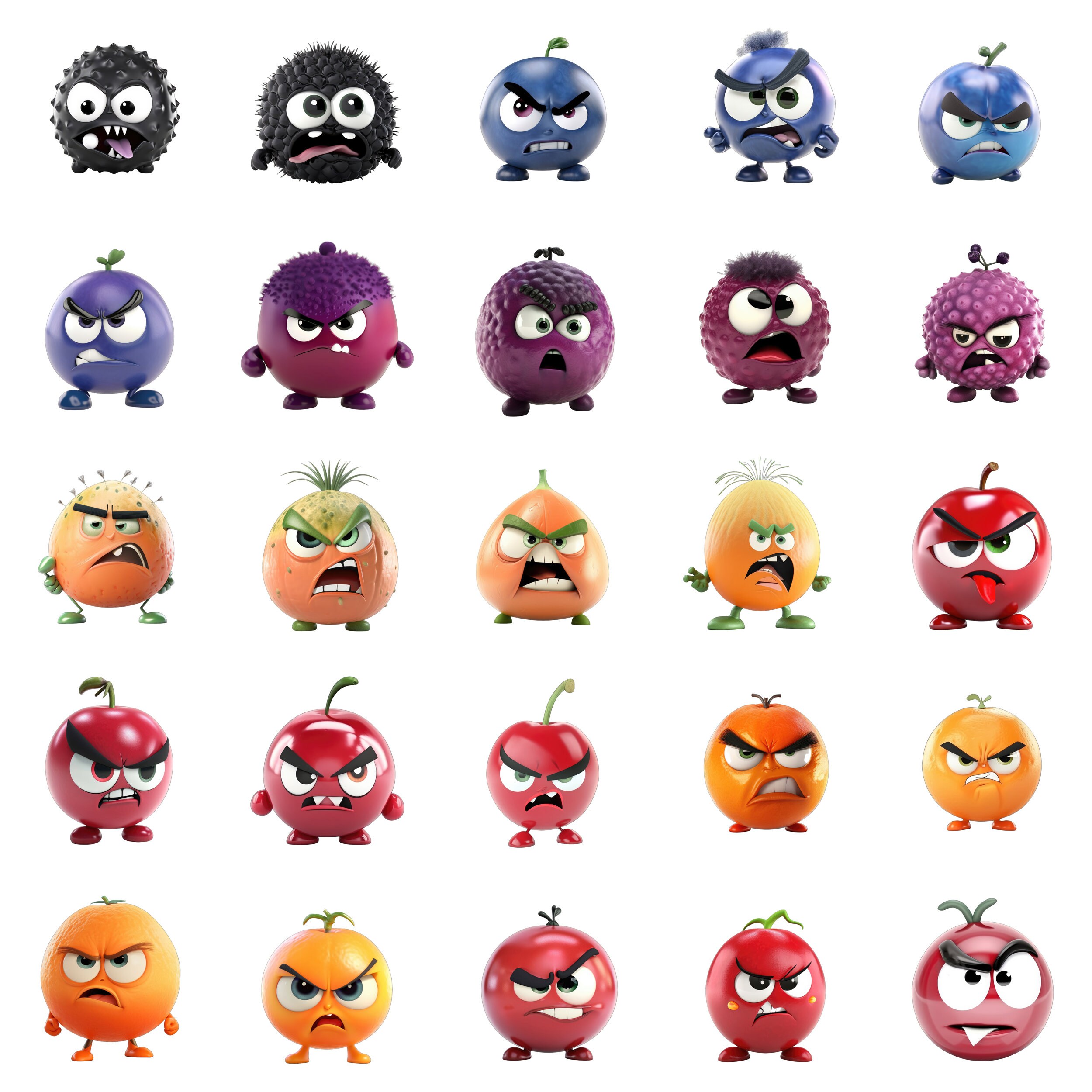 Angry Fruits Bundle 180 Transparent PNG Images for Digital Design, Clip Art, Stickers ...