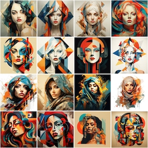 Abstract Geometric Women Portraits: Bauhaus-style, Cubist, & Graphic ...