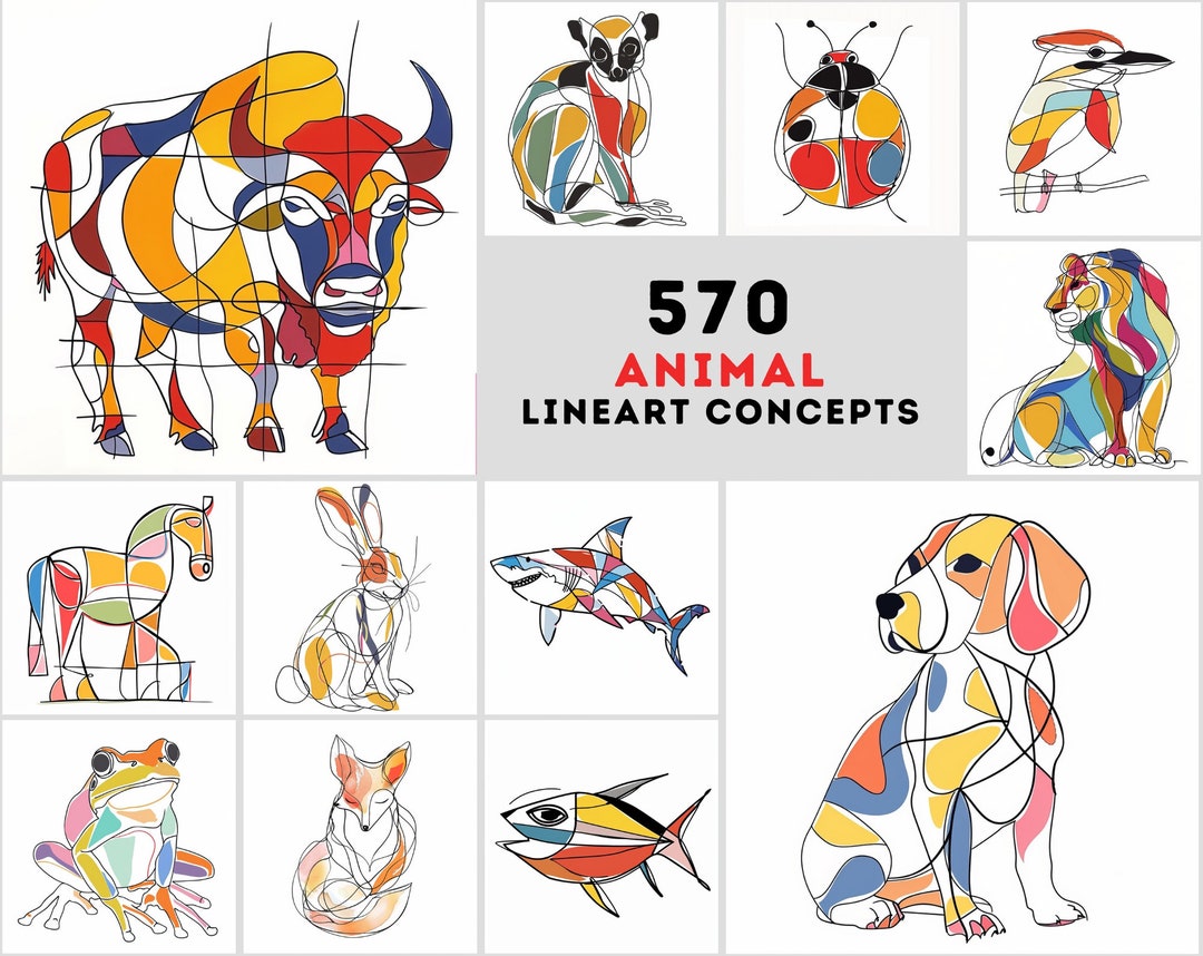 Majestic Animals Reimagined: 570 Line Art Designs With a Splash of ...