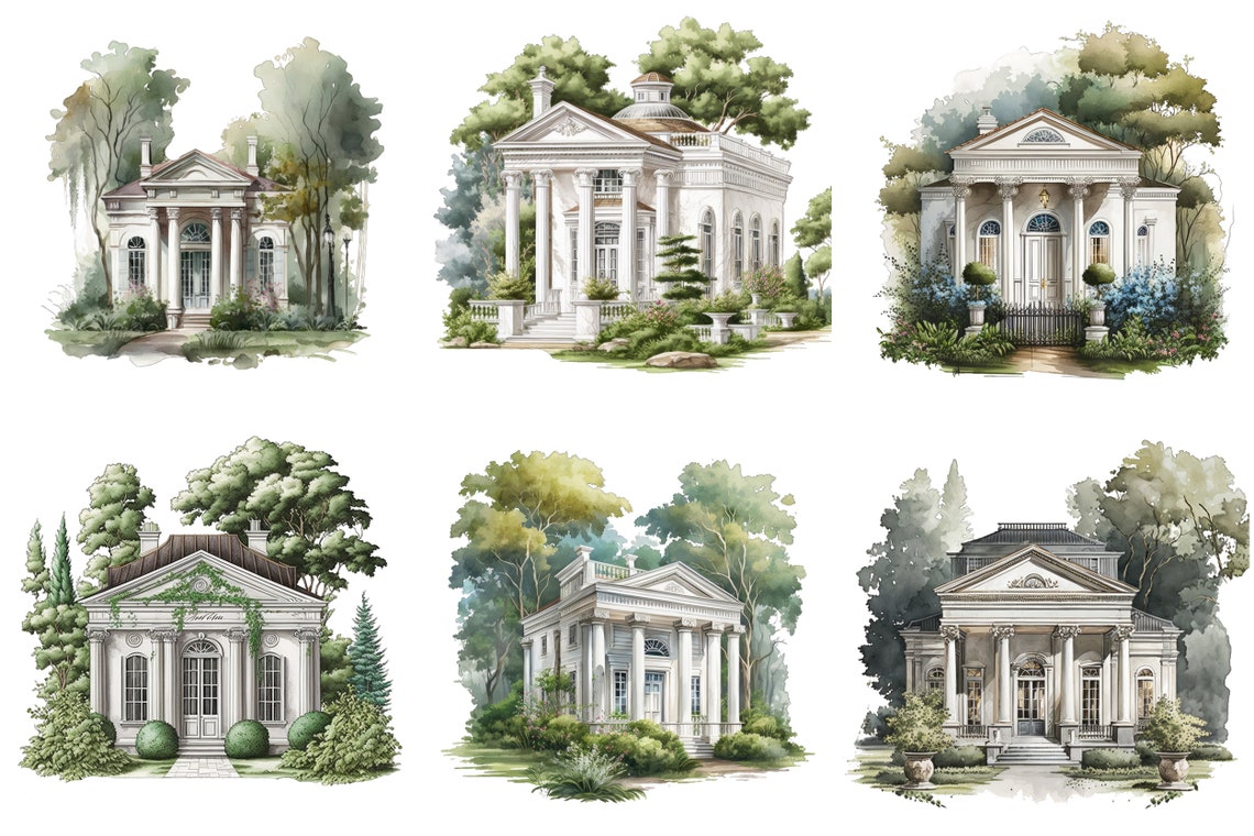 Neoclassical Cottage Houses Clipart: 63 PNG Images (commercial Use) - Etsy