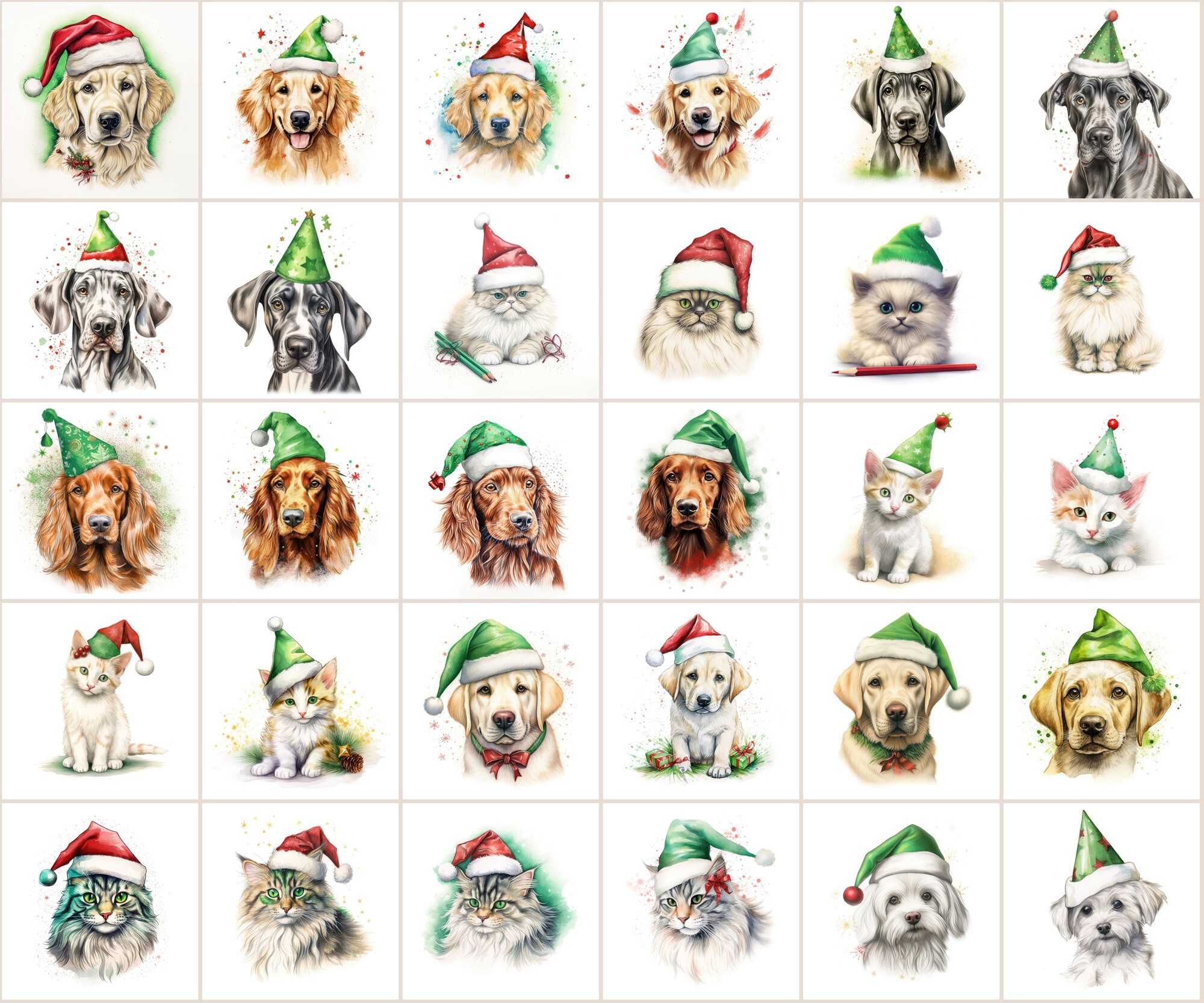 280 Animal Santa Hat Pngs: Dogs, Cats, Christmas Clipart, Commercial ...