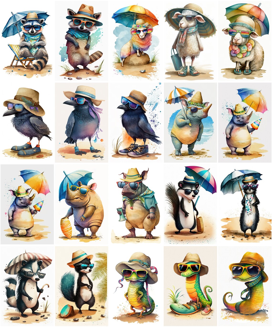 Whimsical Summer Animals Clipart Bundle 120 Cute Animal Images With ...