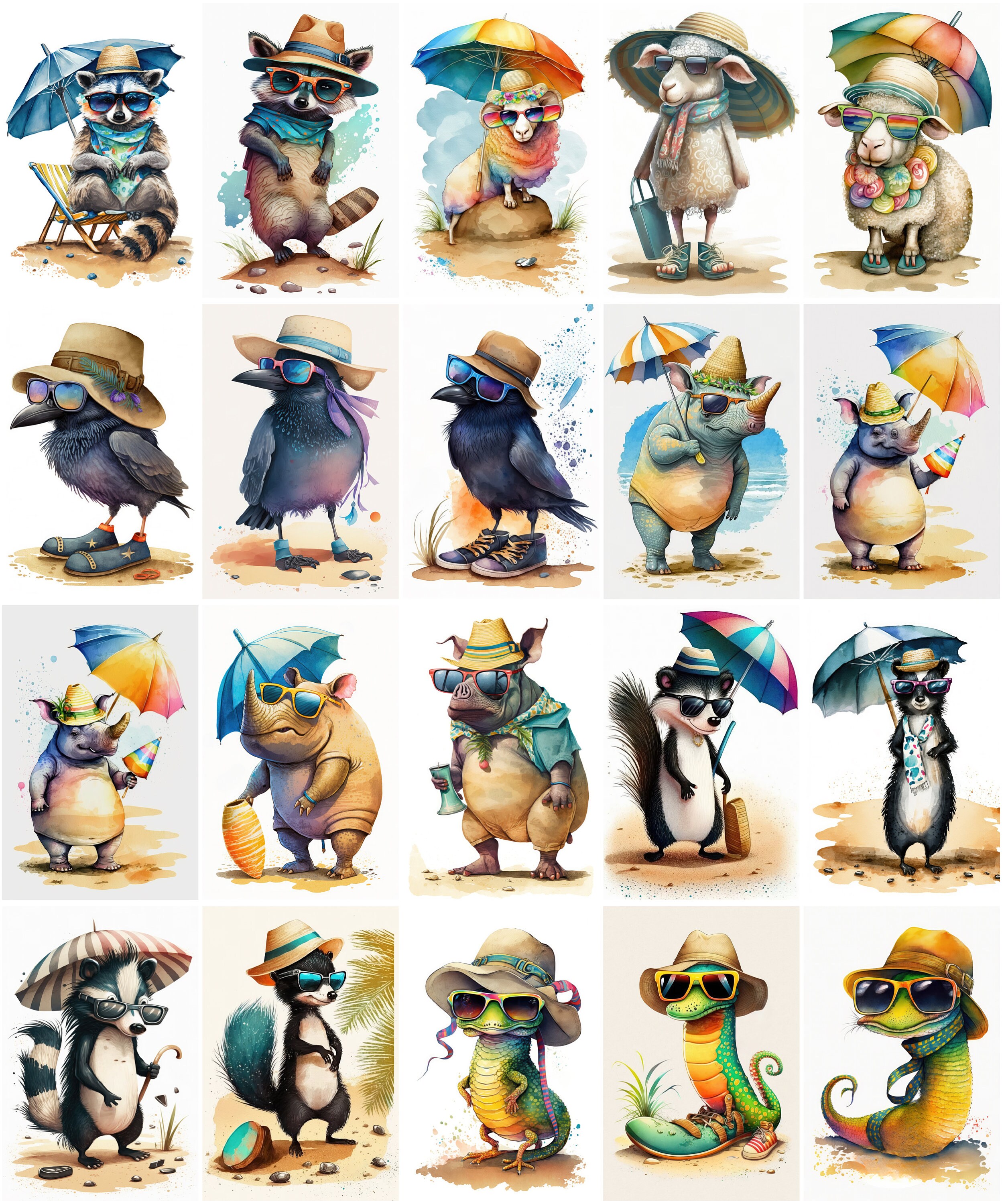 Whimsical Summer Animals Clipart Bundle - 120 Cute Animal Images With ...