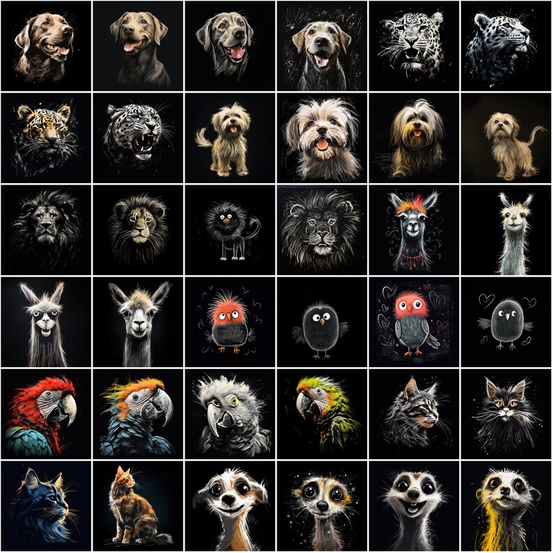 500 Chalk Animal Illustrations - High-resolution JPG, Commercial ...