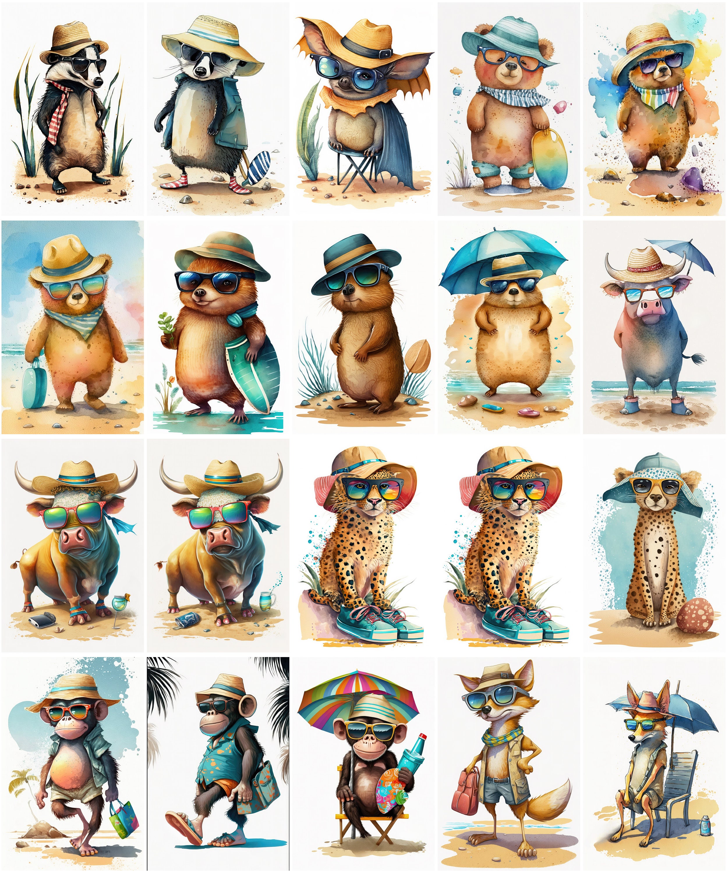 Whimsical Summer Animals Clipart Bundle - 120 Cute Animal Images With ...