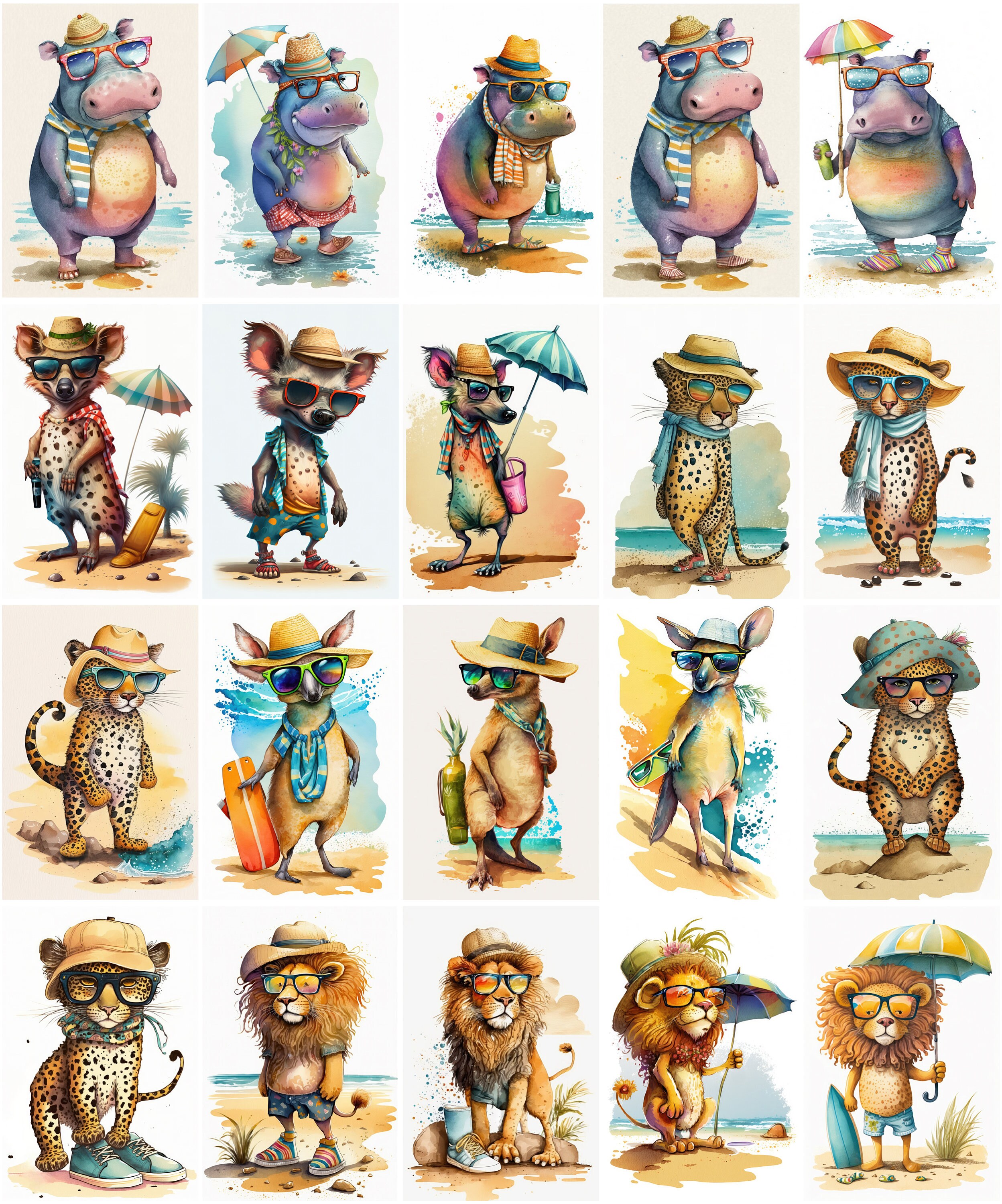 Whimsical Summer Animals Clipart Bundle - 120 Cute Animal Images With ...
