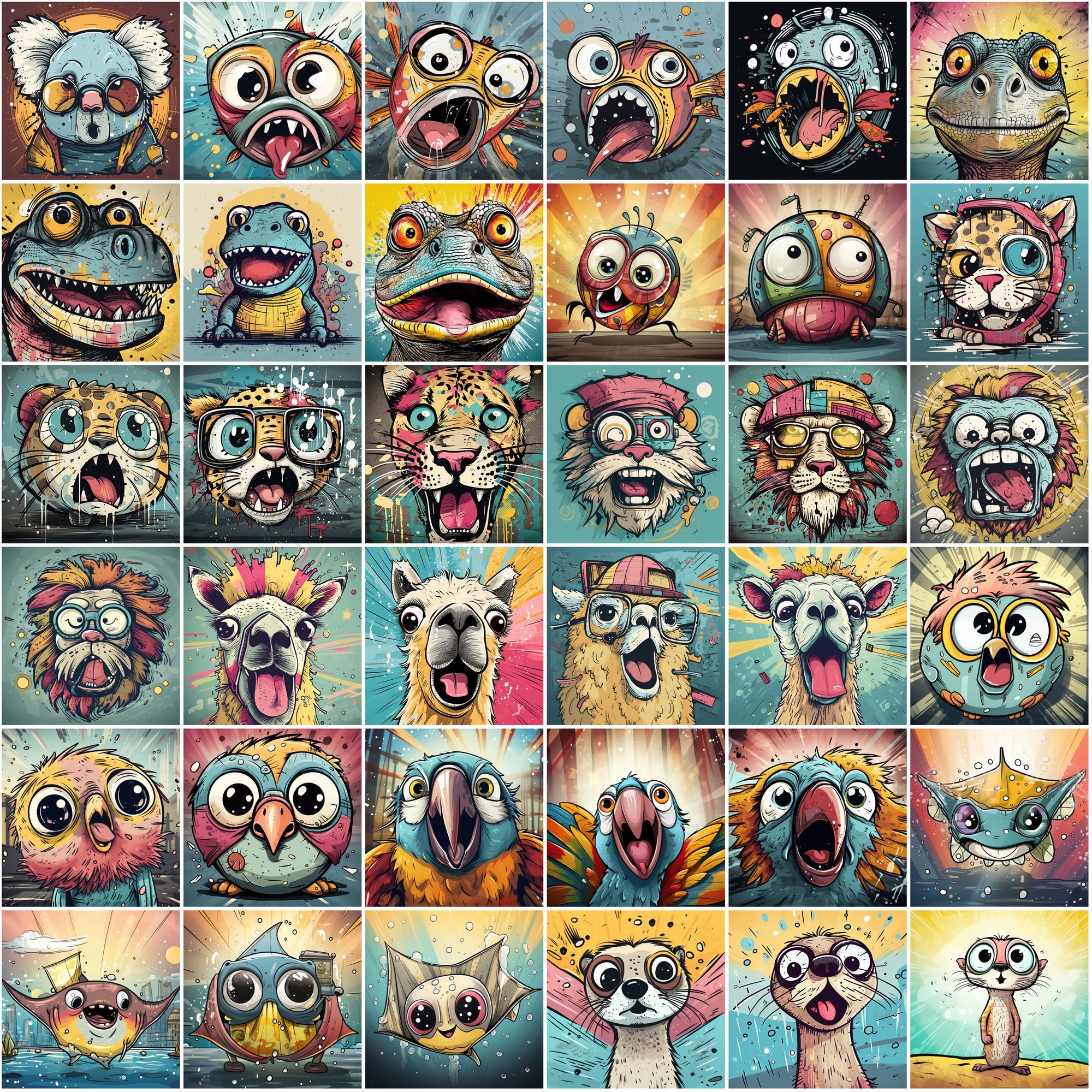 Whimsical Expressions: 490 Vibrant Surprised Cartoon Animal Portraits ...