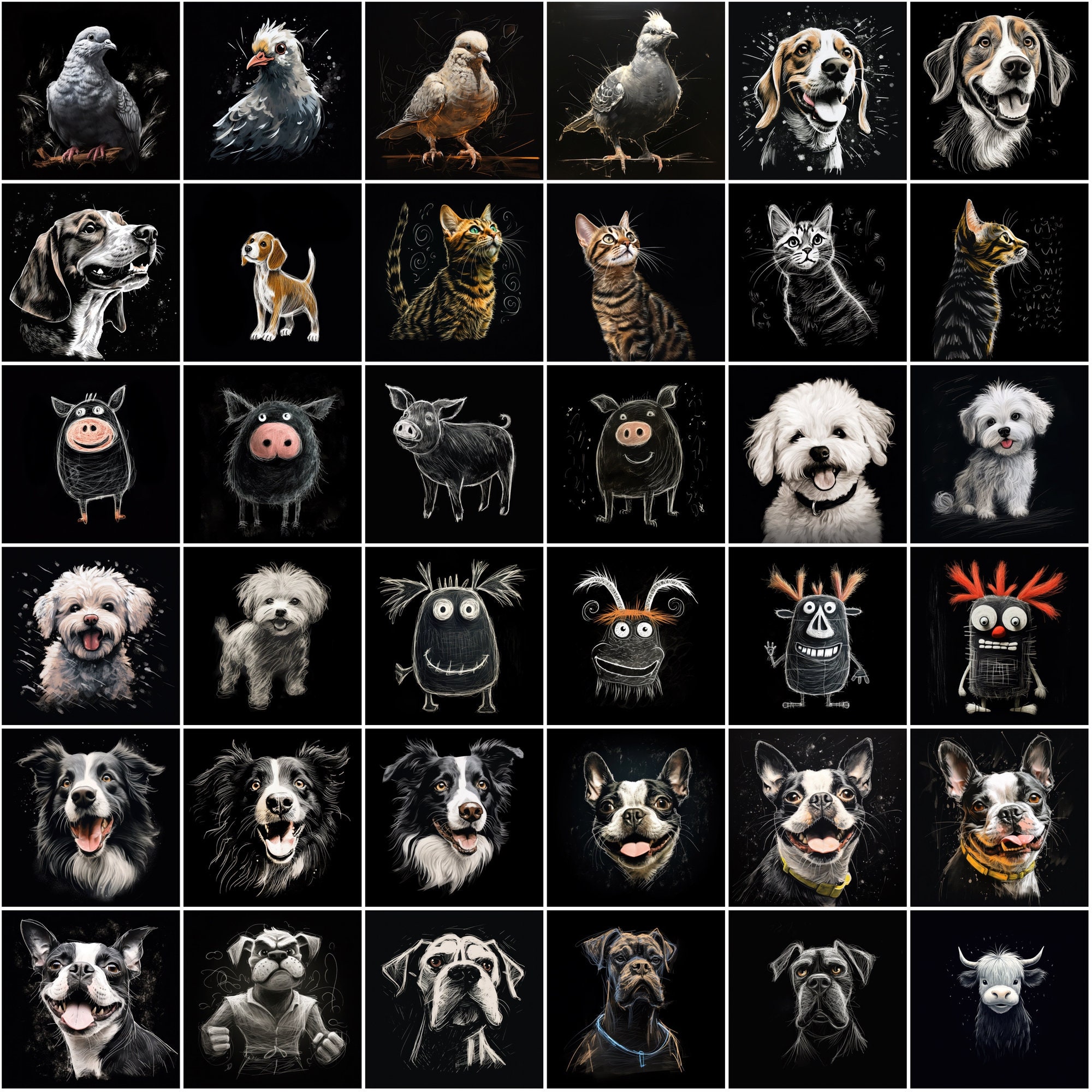 500 Chalk Animal Illustrations - High-resolution JPG, Commercial ...