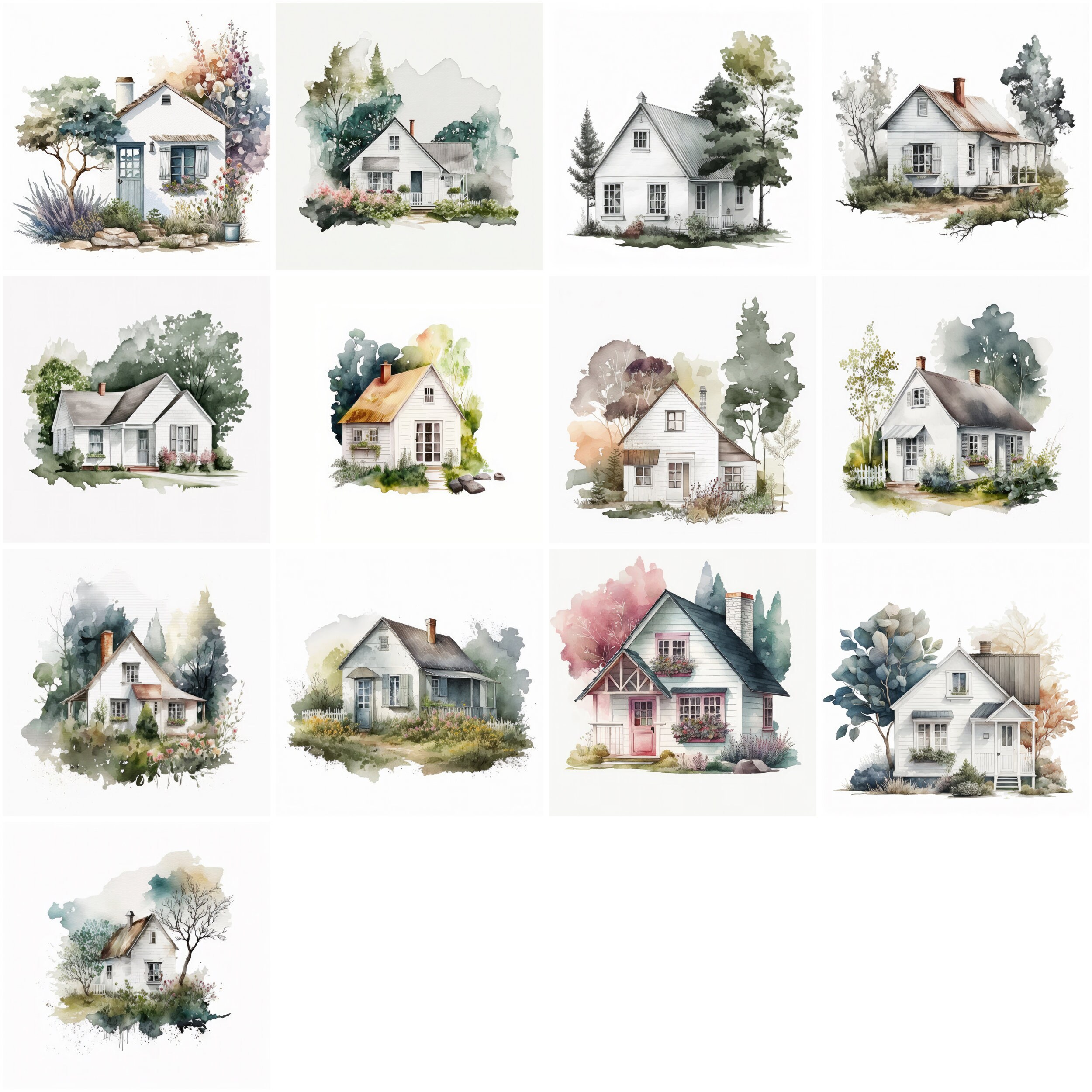 Watercolor Cottage Bundle: 60 Minimalist Cottage Images for Rustic Home ...