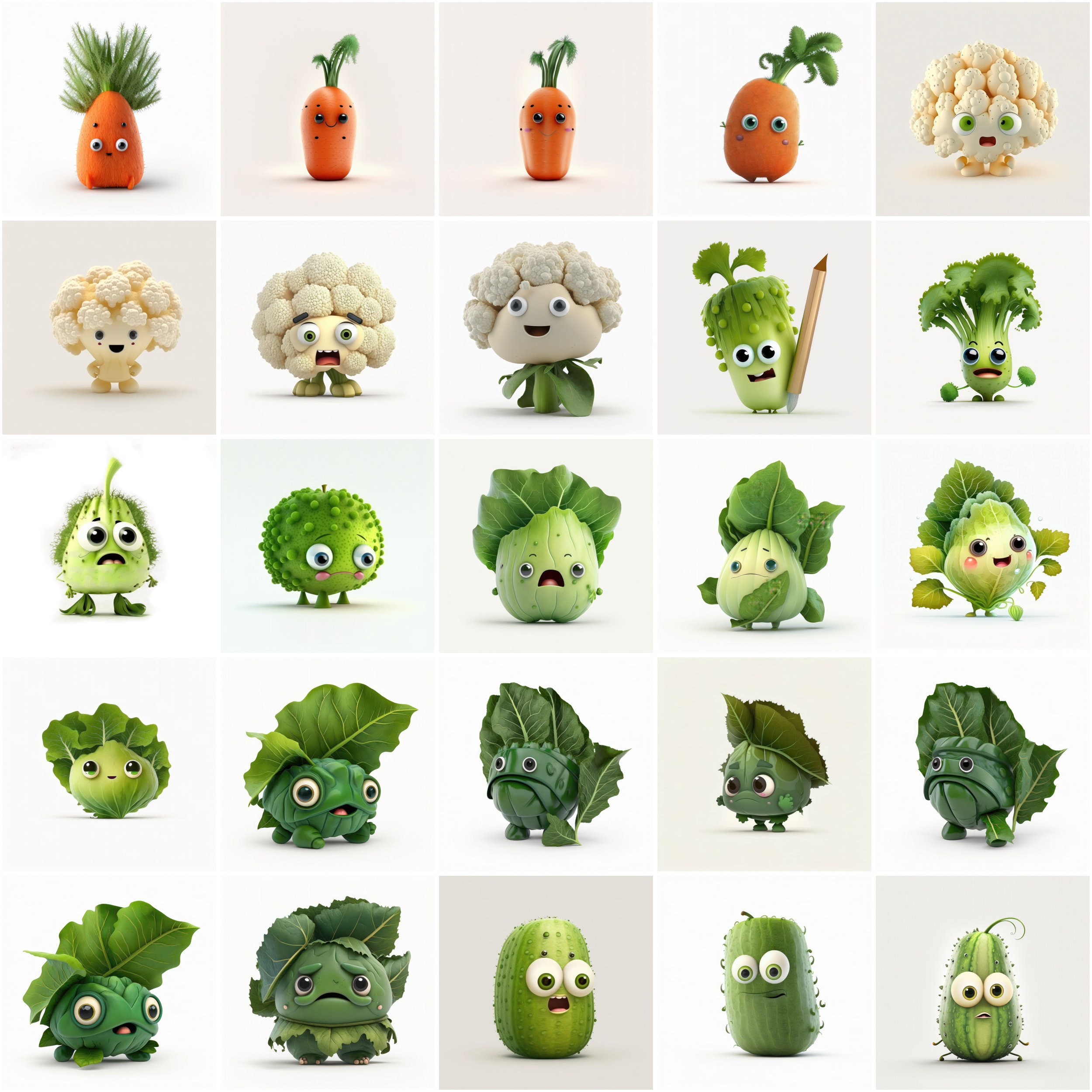 Bundle of 200 Funny Vegetable Images With No Background and Shadow ...