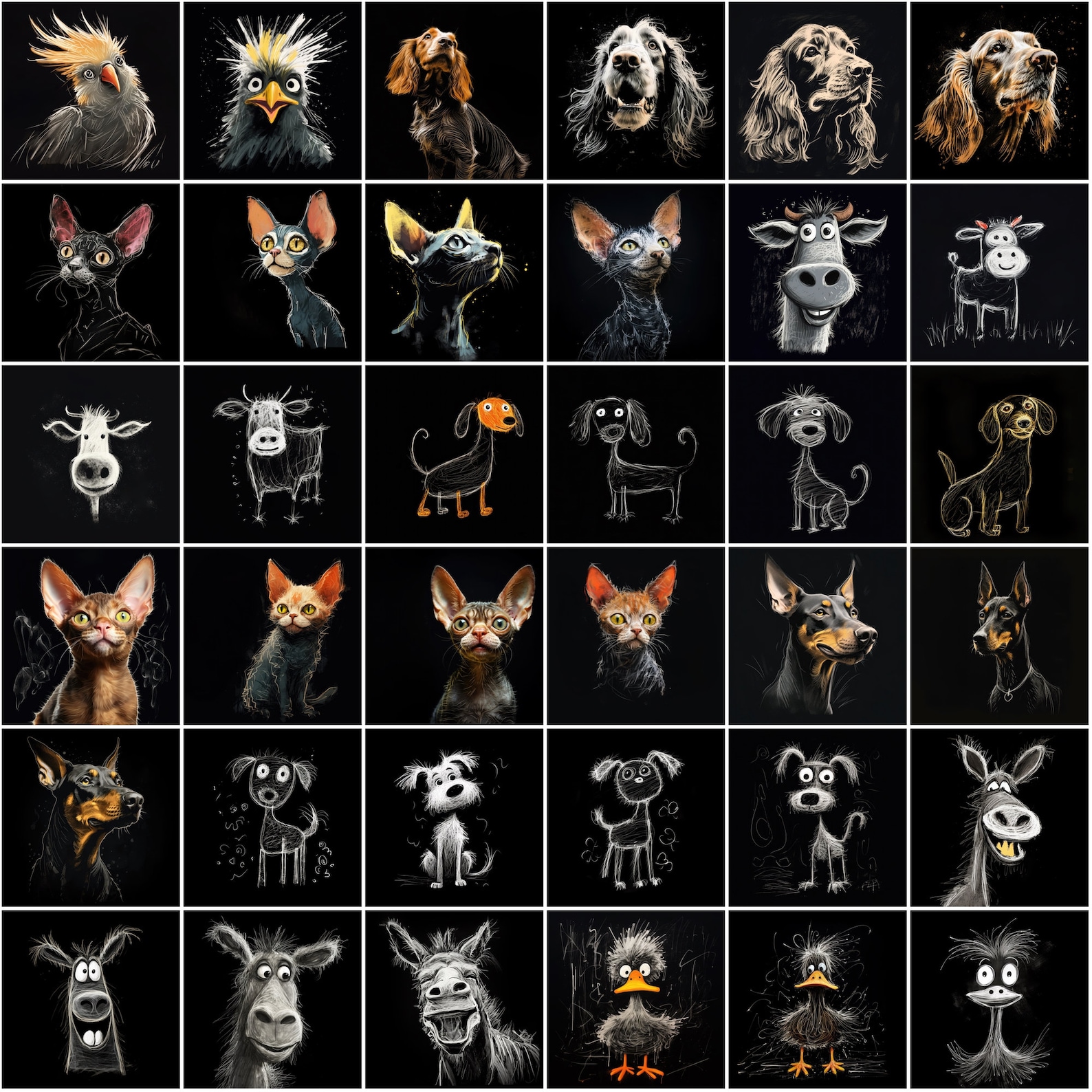 500 Chalk Animal Illustrations - High-resolution JPG, Commercial ...