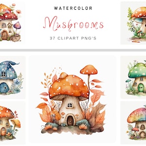 Enchanting Fairy Mushroom House Clipart, 37 Watercolor PNG ...