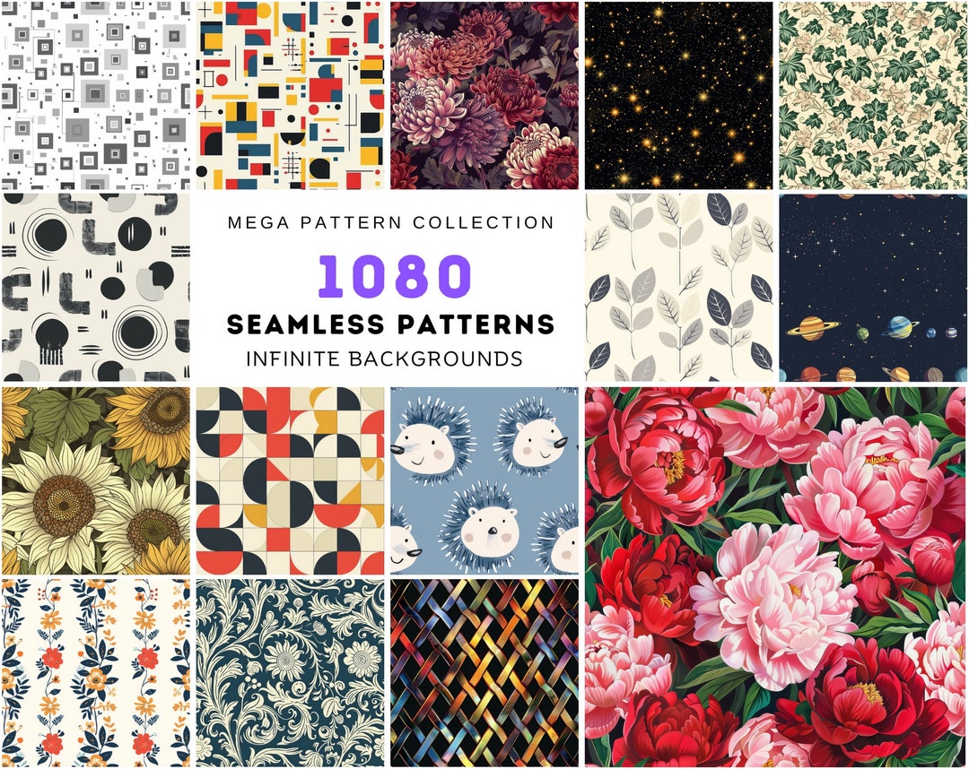 Mega Pattern Collection: 1080 Unique Designs Across Tech, Animals ...