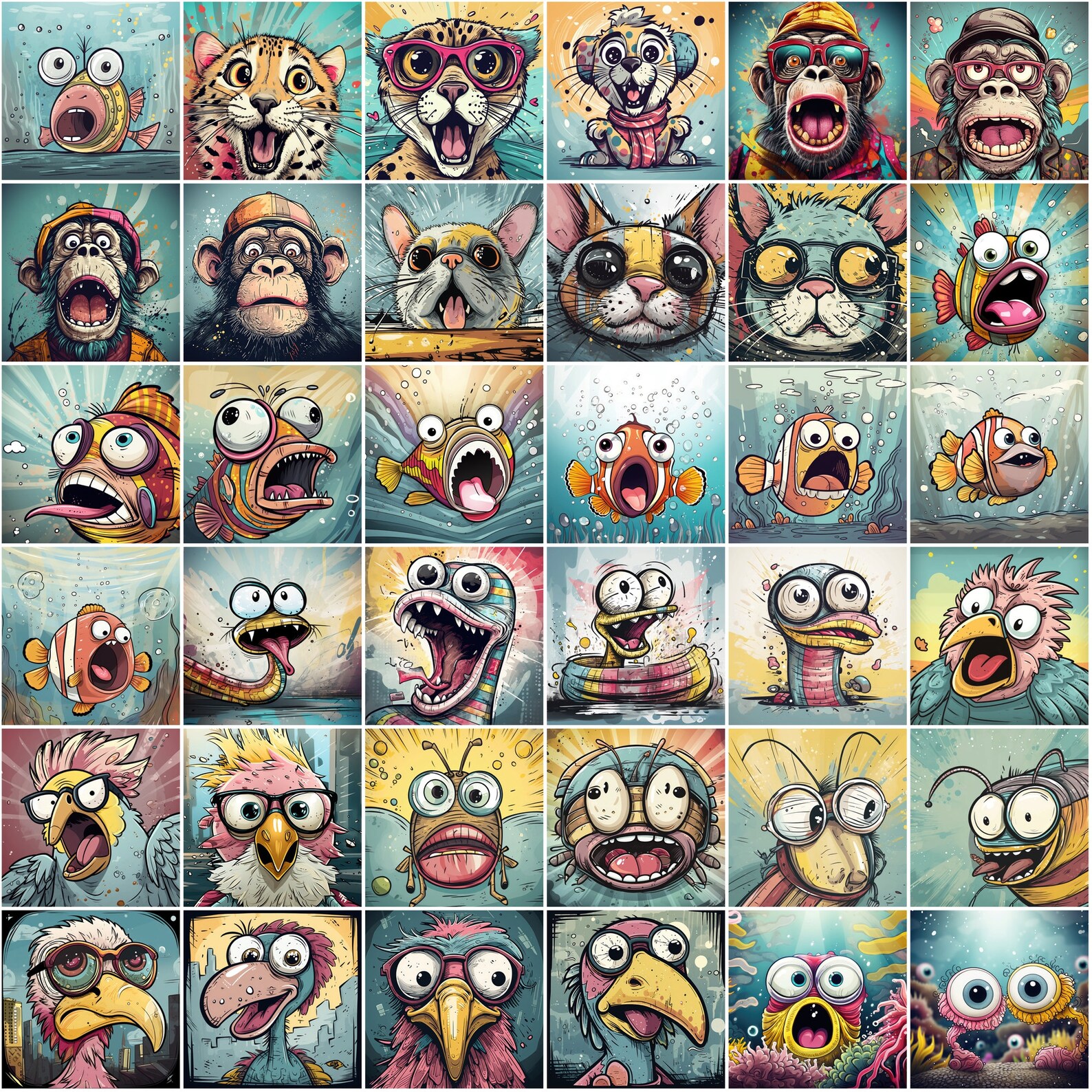 Whimsical Expressions: 490 Vibrant Surprised Cartoon Animal Portraits ...