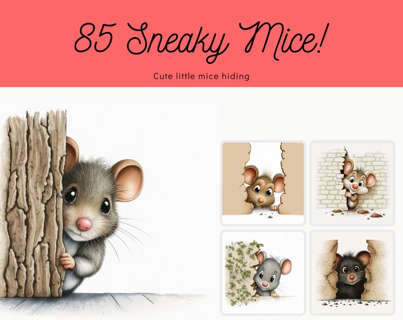 Hidden Mice Wall Art: 85 Whimsical Mouse Illustrations (digital ...