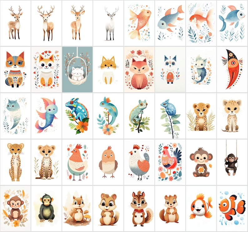 570 Cute Animal Illustrations Bundle - Transparent PNG - Etsy