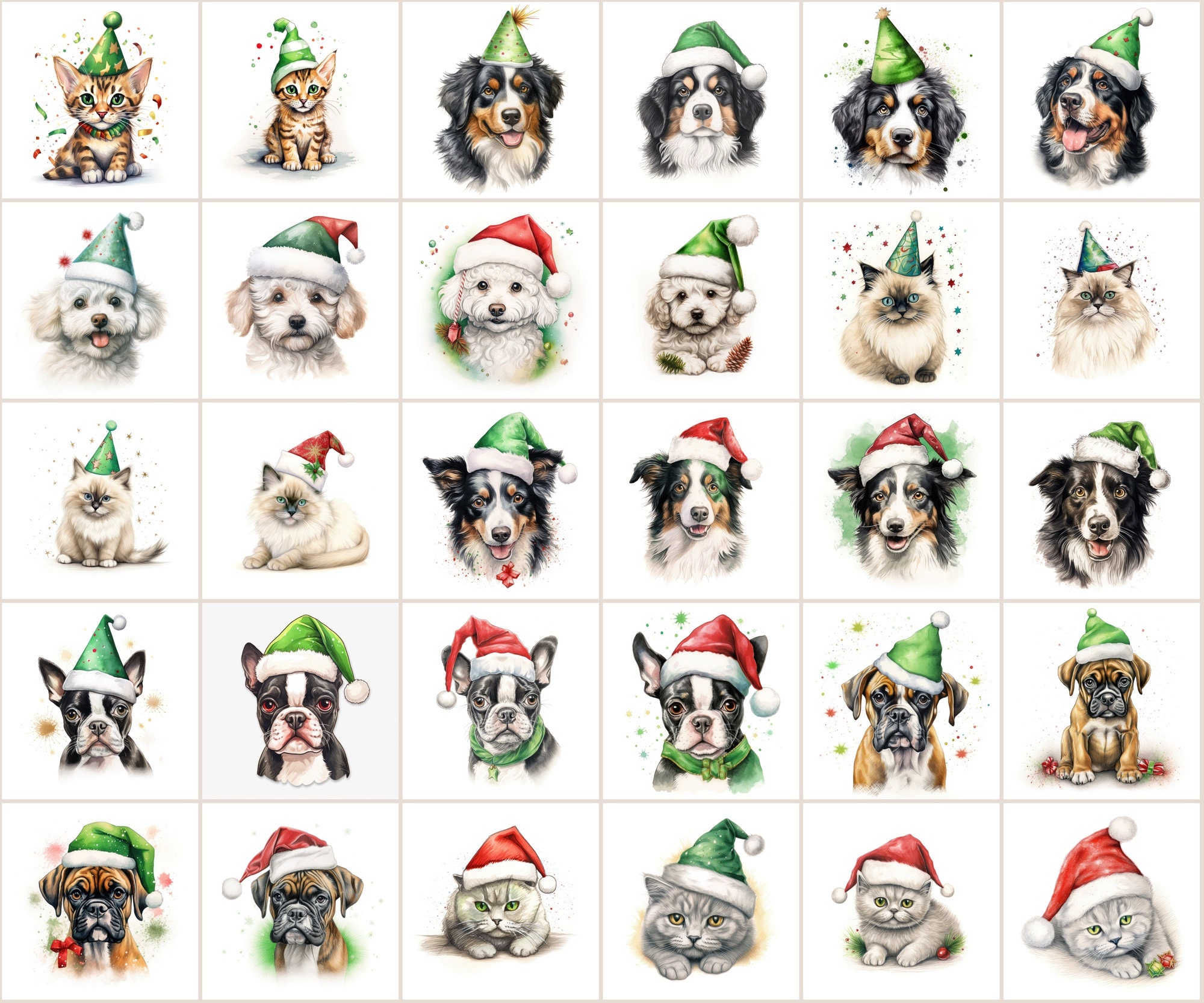 280 Animal Santa Hat Pngs: Dogs, Cats, Christmas Clipart, Commercial ...