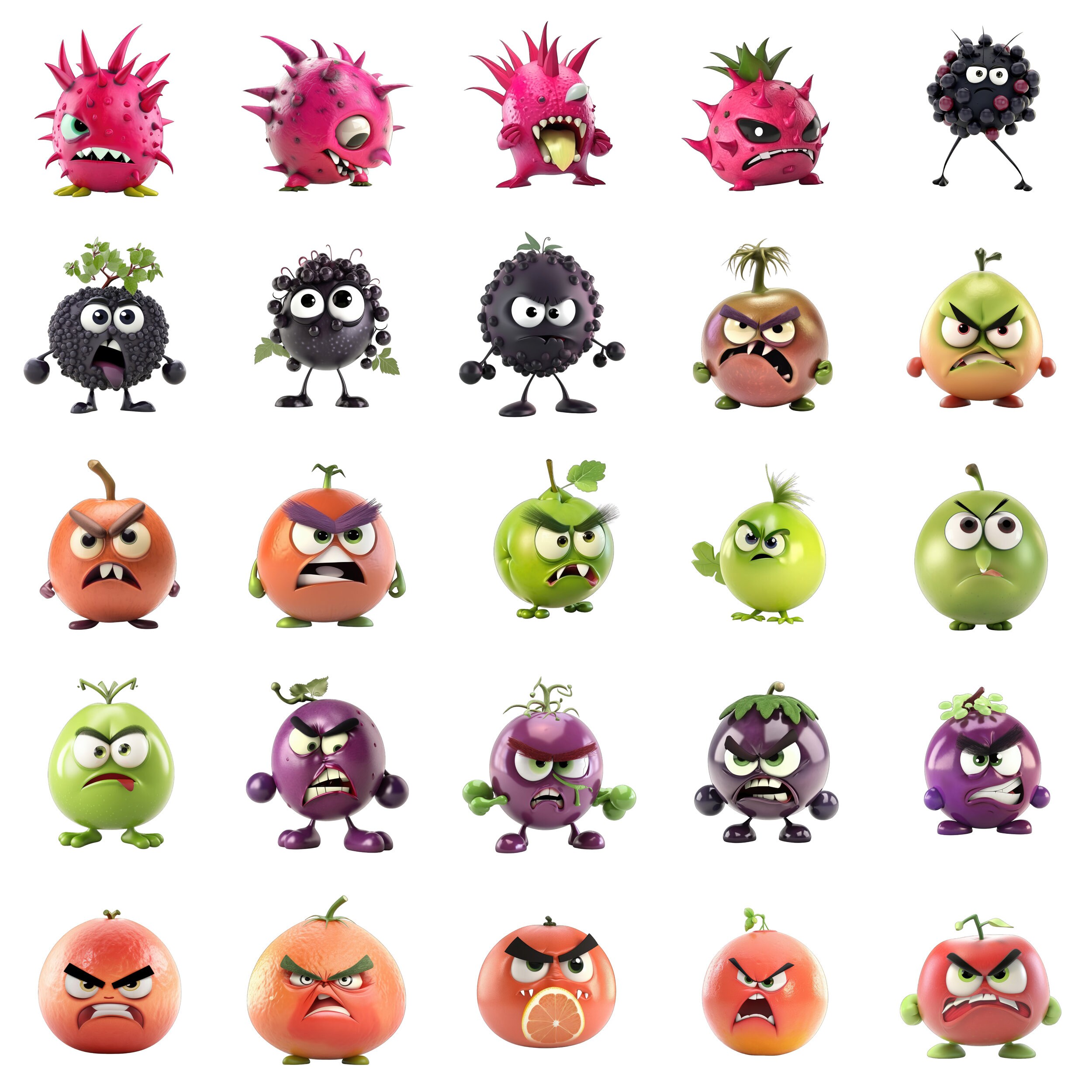 Angry Fruits Bundle 180 Transparent PNG Images for Digital Design, Clip ...