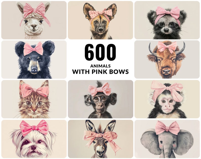 Cute Animal Images With Pink Bow - 600 High-resolution Jpgs ...