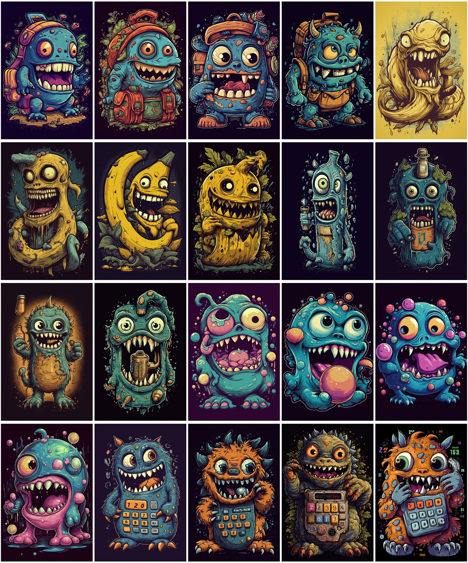 140 Whimsical Funny Monster Designs Bundle Ideal for T-shirts, Wall Art ...