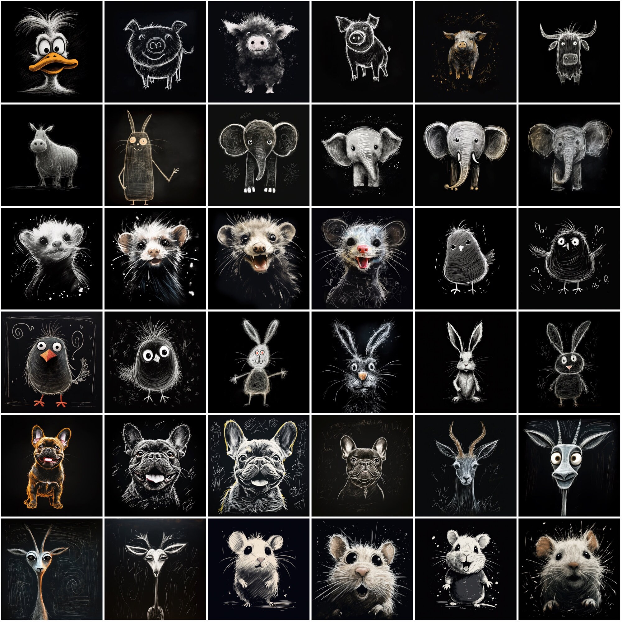 500 Chalk Animal Illustrations - High-resolution JPG, Commercial ...