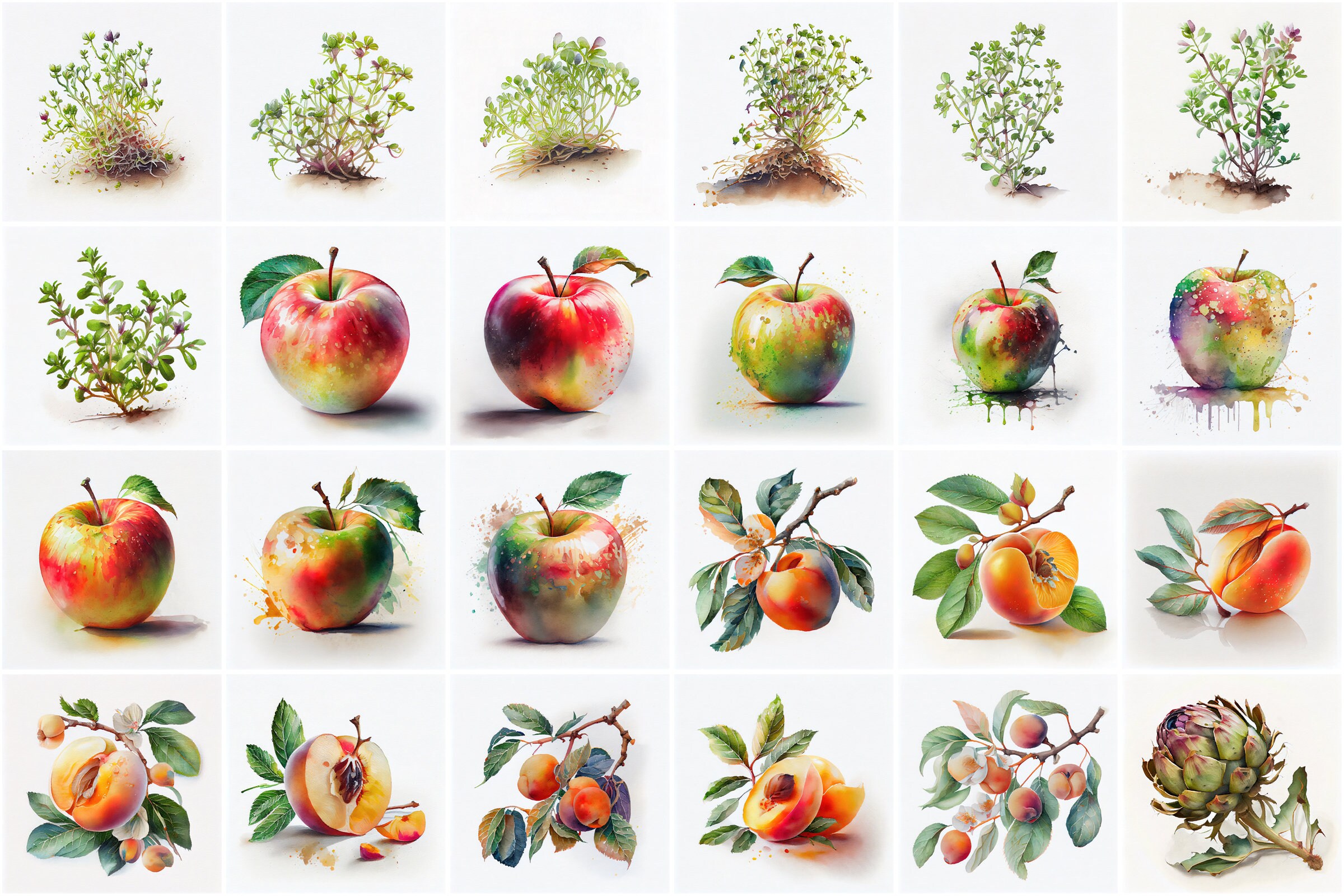 570 Vibrant Watercolor Fruits and Vegetables Bundle for Commercial Use ...