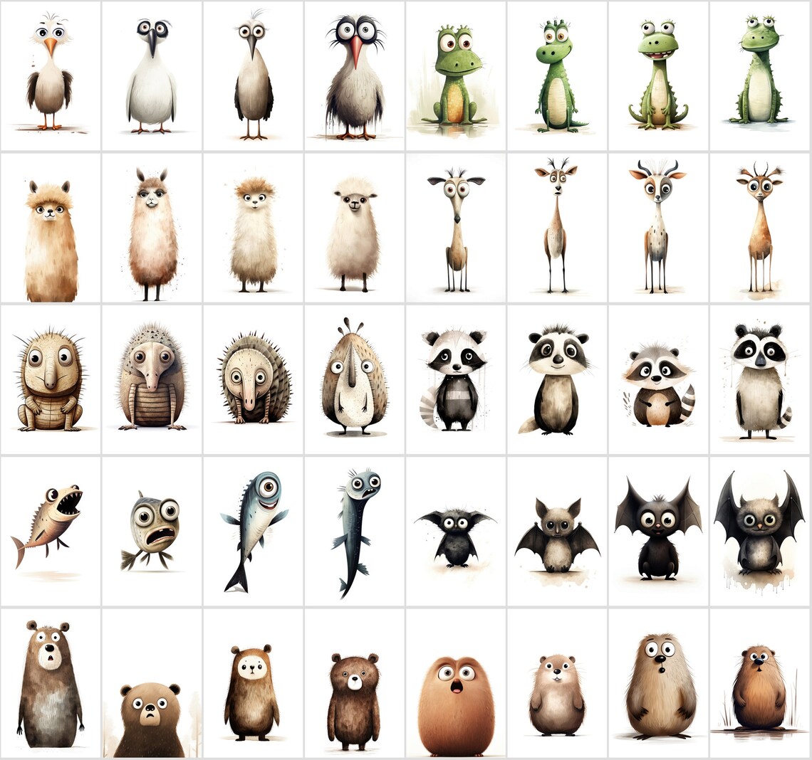 Funny Scared Animals Clipart Set: High-resolution PNG Graphics ...